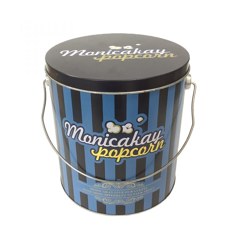Round Metal Popcorn Tins with Lid and Handle | tin manufacturers